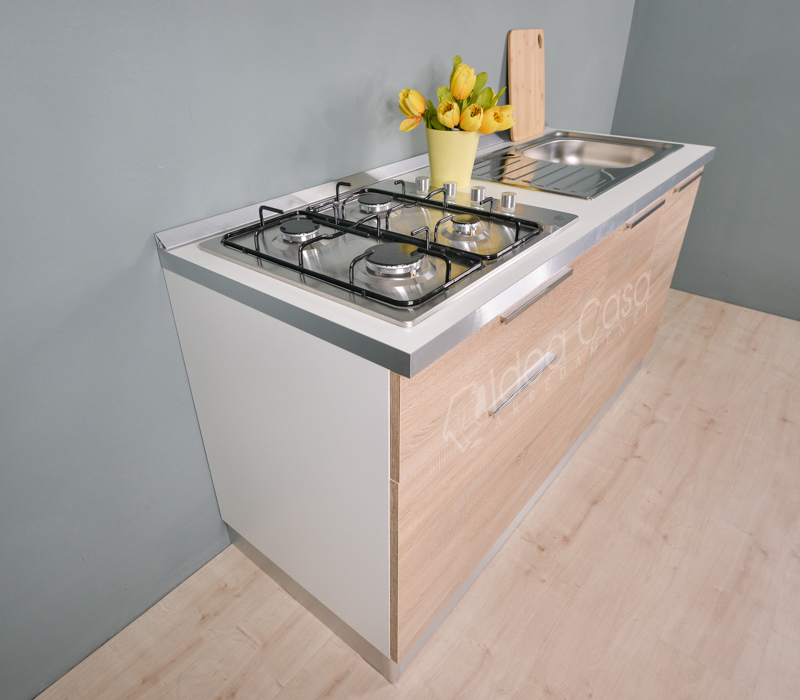Mini Cucina EMY 160 cm Colore Bianco - Castagno :: Mobili Usati Torino